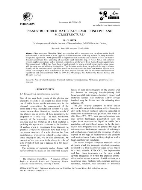 Pdf Nanostructured Materials Basic Concept And Microstructure