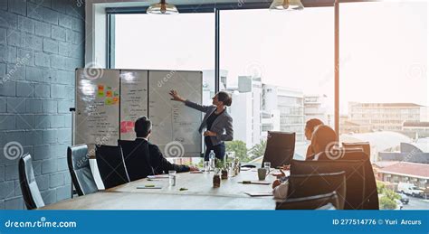 Meeting Presentation And Whiteboard With A Business Woman In The Boardroom For Planning Or