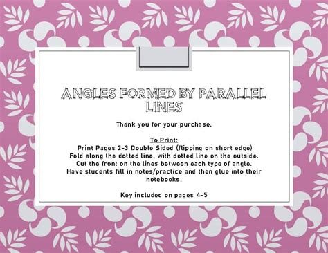 Angle Pairs Formed By Parallel Lines Foldable Tpt