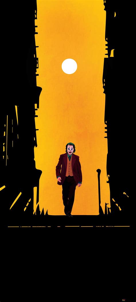 Joker Movie Character Walking Among Silhouetted Street With Full Moon