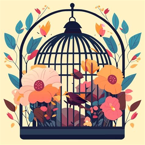 Premium Vector Flowers Cage Vector Illustration