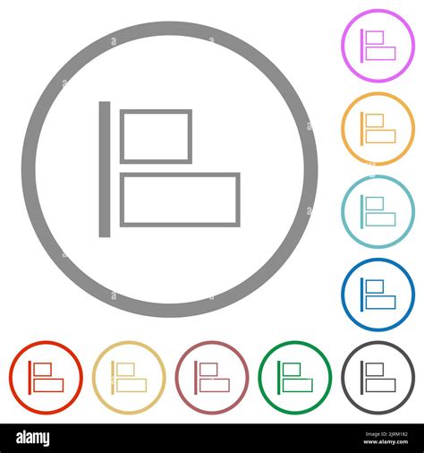 Align To Left Outline Flat Color Icons In Round Outlines On White Background Stock Vector Image