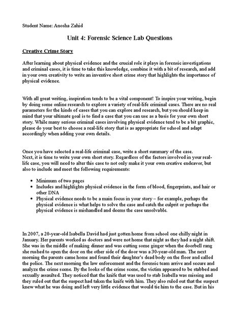 Unit 4 Forensic Science Lab Questions Babe Name Anosha Zahid Unit 4 Forensic Science Lab