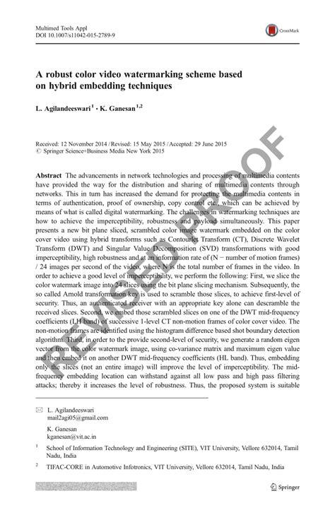 Pdf A Robust Color Video Watermarking Scheme Based On Hybrid Embedding Techniques