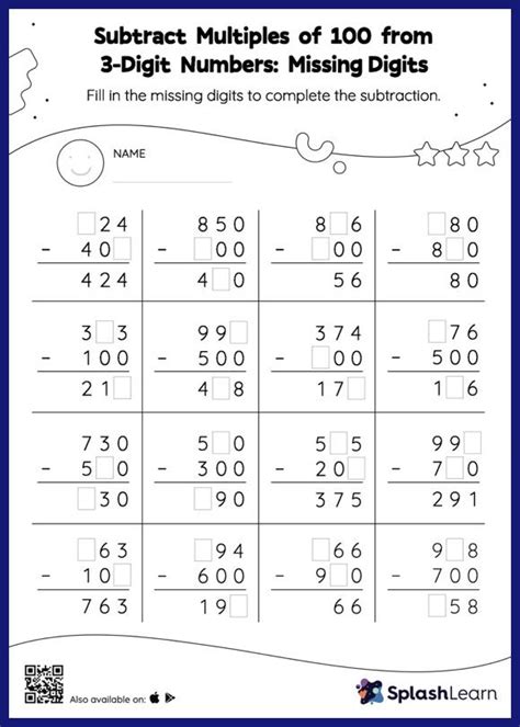 Subtract Multiples Of 100 From 3 Digit Numbers Missing Digits Worksheets Library