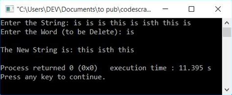 c program to delete a word from a string