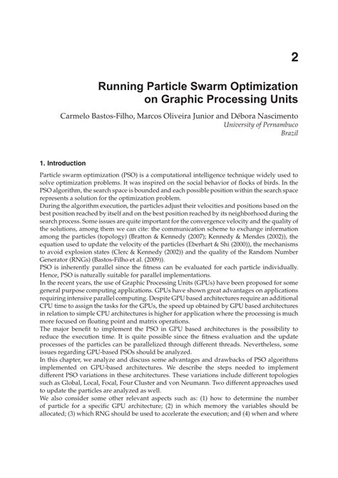 Pdf Running Particle Swarm Optimization On Graphic Processing Units