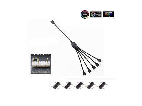Cooler Master 1 To 5 Addressable RGB Splitter Cable Universal 3 Pin ARGB Sync On LED Strips And