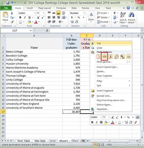 Creating College Lists Introduction To Calculating Data In Excel Do It Yourself College