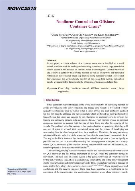 Pdf Nonlinear Control Of An Offshore Container Crane
