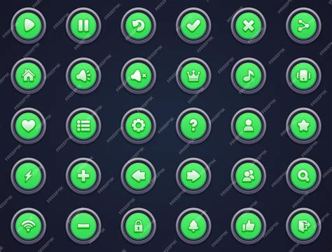 Premium Vector Set Of Green Buttons For Mobile Games Game Interface Cartoon Ui Buttons Set