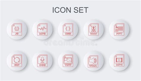 Set Line MP File Document CSS WMA JS MP OGG And TIFF Icon Vector Stock Vector