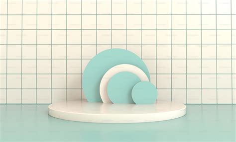 파스텔 녹색과 흰색 타일 벽과 바닥 인테리어 제품 프레젠테이션을 위한 둥근 연단 빈 공간 3d 렌더링 모형 사진 Unsplash의 스튜디오 촬영 이미지