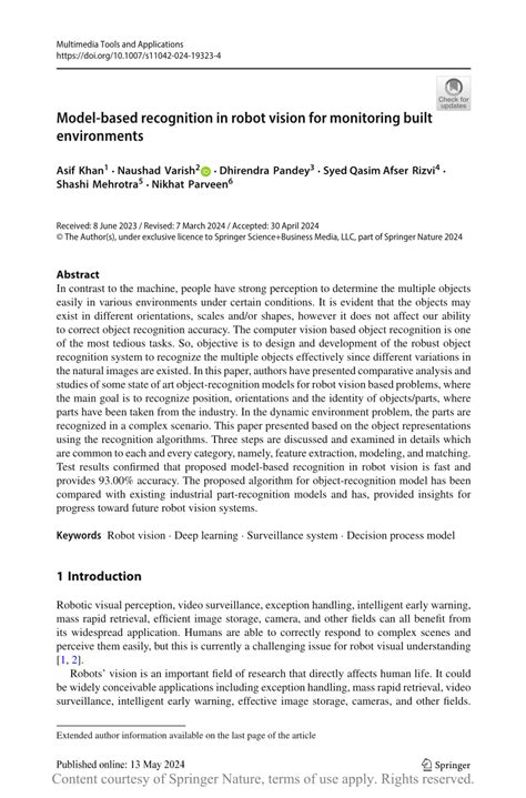 Model Based Recognition In Robot Vision For Monitoring Built Environments