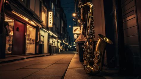 밤에 보도에 색소폰 멋진 색소폰 고화질 사진 사진 건물 배경 일러스트 및 사진 무료 다운로드 Pngtree