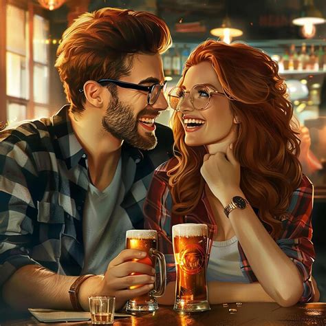 Romantic Couple Having Beer With Glasses Premium Ai Generated Image