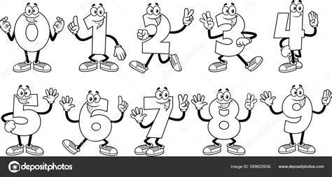 Outlined Funny Numbers Cartoon Characters Vector Collection Set Isolated White Stock Vector By