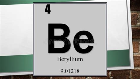 Beryllium Chemical Element Symbol On Green White Background Stock