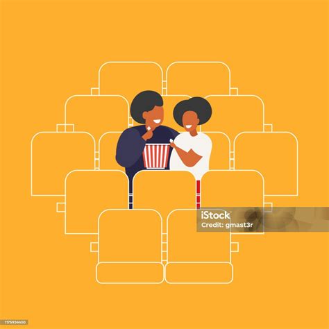 뚱뚱한 뚱뚱한 부부는 영화 과체중 아프리카계 미국인 남자 여자 먹는 팝콘 건강에 해로운 영양 비만 개념 평면 초상화를 보고 가공의 인물에 대한 스톡 벡터 아트 및 기타
