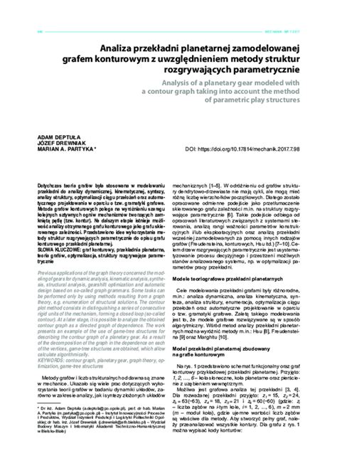 Pdf Analysis Of A Planetary Gear Modeled With A Contour Graph Taking Into Account The Method