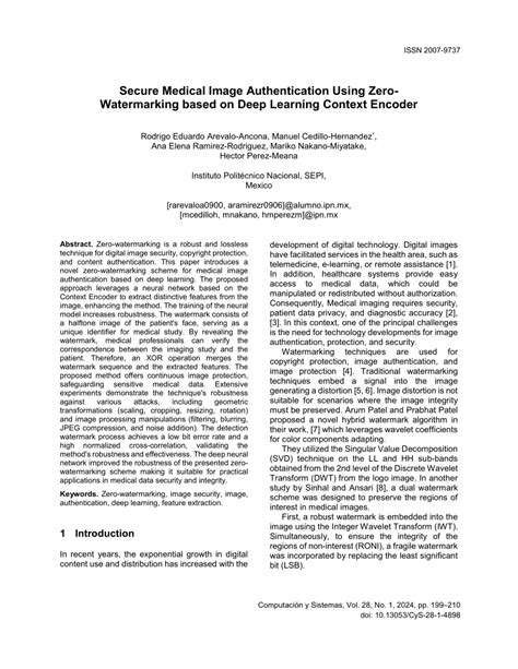 pdf secure medical image authentication using zero watermarking based on deep learning context