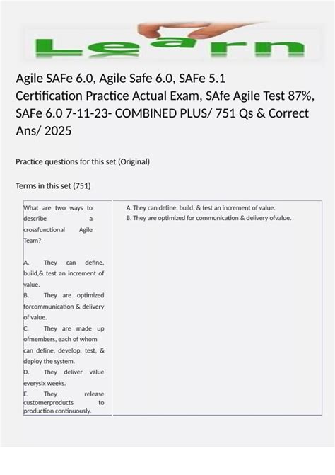 Agile Safe 6 0 Agile Safe 6 0 Safe 5 1 Certification Practice Actual Exam Safe Agile Test 87
