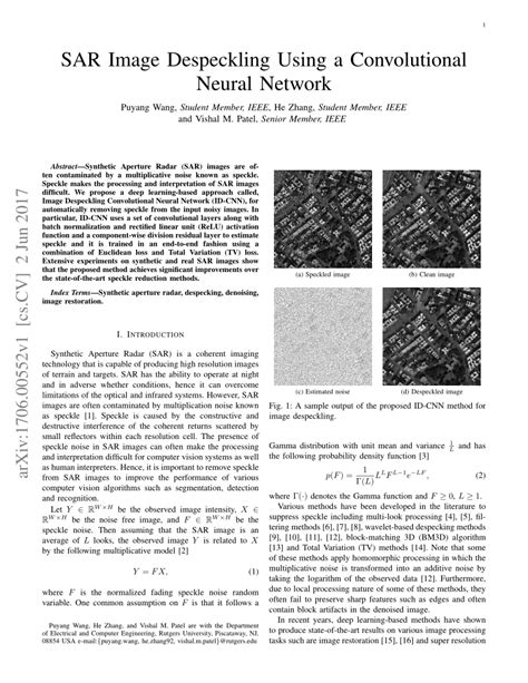 PDF SAR Image Despeckling Using A Convolutional Neural Network