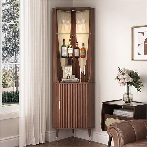 Joinice 70 Tall Corner Bar Cabinet Mid Century Modern