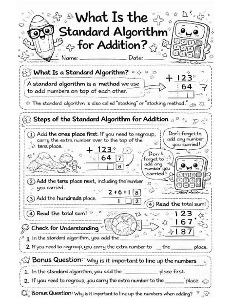 What Is The Standard Algorithm Addition Coloring And Math Guide Worksheet