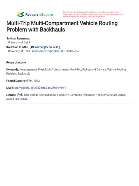 Multi Trip Vehicle Routing With Backhauls Pdf Metaheuristic Mathematical Optimization