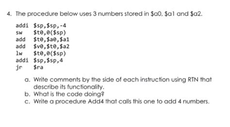 Solved 4 The Procedure Below Uses 3 Numbers Stored In A0