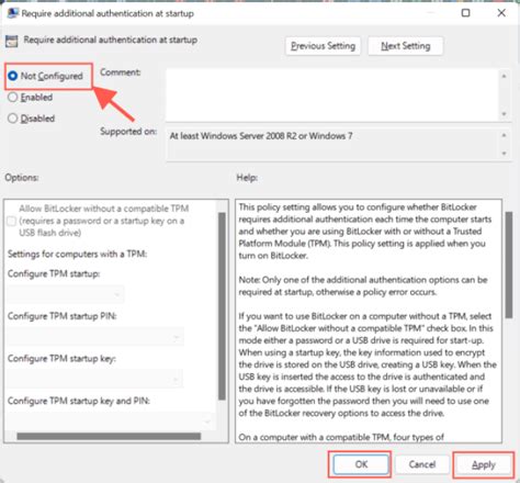 Group Policy Settings For Bitlocker Resolving Startup Conflict