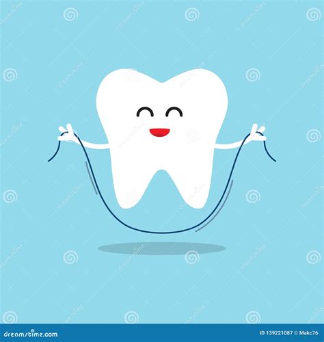 Happy Tooth With Dental Floss Stock Vector Illustration Of Blue