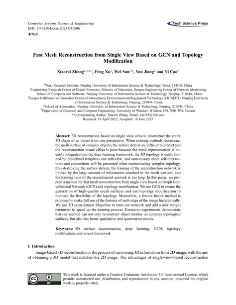 Pdf Fast Mesh Reconstruction From Single View Based On Gcn And Topology Modification