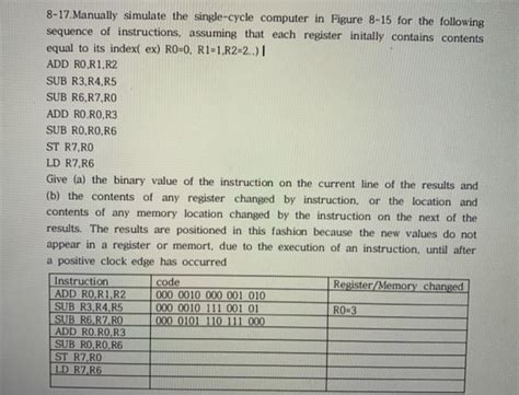 solved 8 17 manually simulate the single cycle computer in