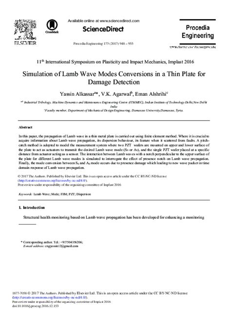 Pdf Simulation Of Lamb Wave Modes Conversions In A Thin Plate For