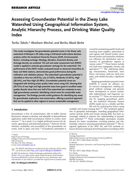 Pdf Assessing Groundwater Potential In The Ziway Lake Watershed Using