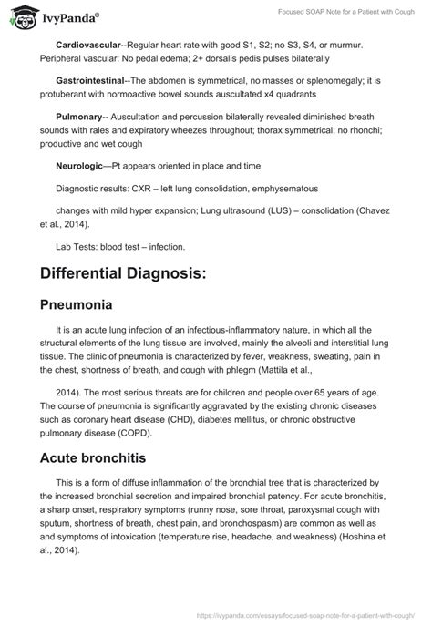Focused Soap Note For A Patient With Cough 835 Words Essay Example