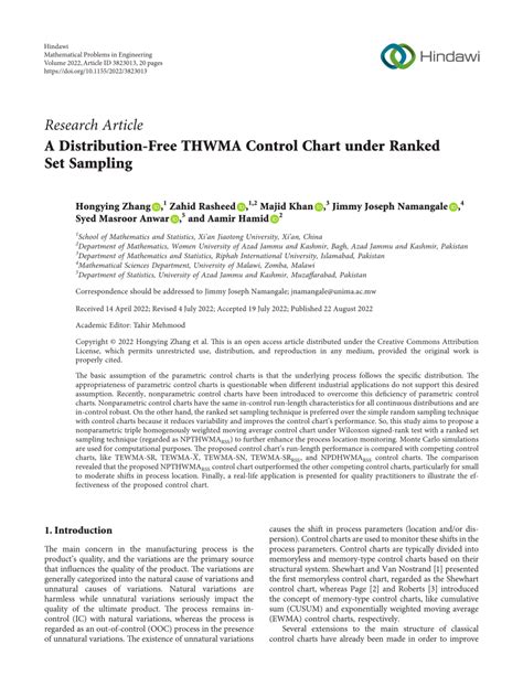 Pdf A Distribution Free Thwma Control Chart Under Ranked Set Sampling