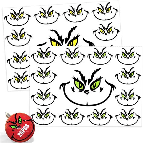 26 Pcs Grinch Stickers For Ornaments Yellow Eyes Christmas Decorations