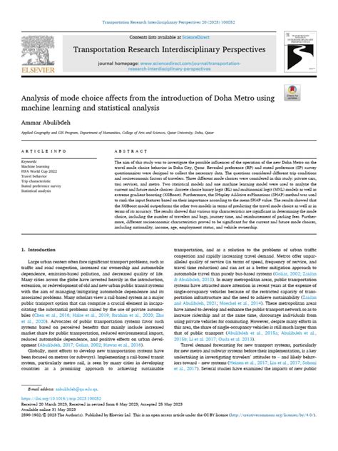 Analysis Of Mode Choice Affects From The Introduction Of Doha Metro
