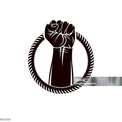 강한 남자의 근육 쥔된 주먹의 벡터 그림을 제기 하 고 밧줄에 의해 둘러싸여 혁명 지도자 개념 남북 전쟁 추상 그림입니다