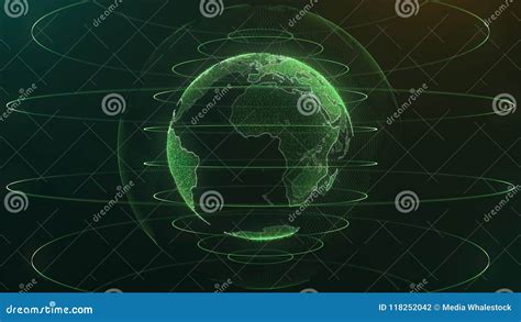 Animation Globe With Dot World Map Hud And Infographic Graph Bar Element Spin On Dark Background