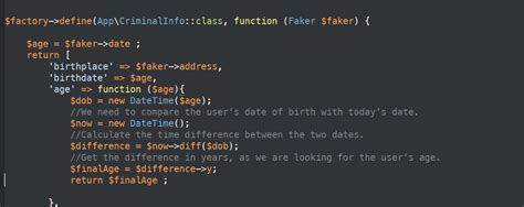 Php Model Factory Returning The Age Of Based On The Birthdate Just