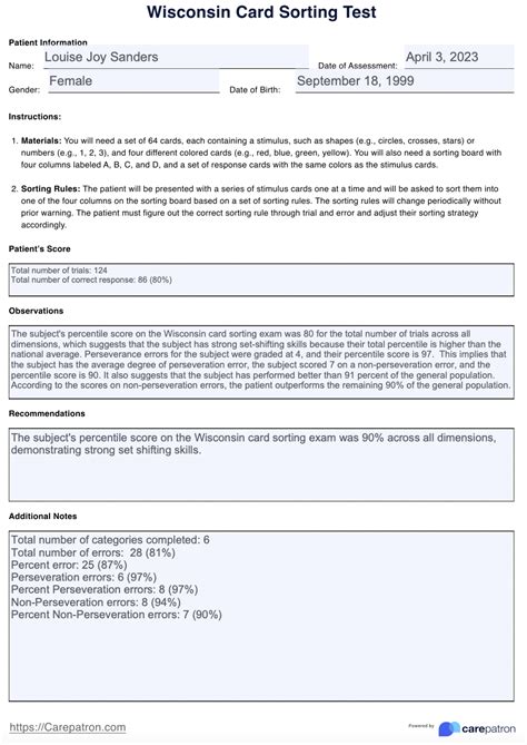 Wisconsin Card Sorting Test Wcst And Example Free Pdf Download