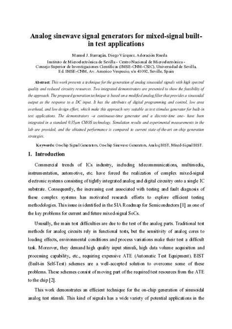 pdf analog sinewave signal generators for mixed signal built in test applications