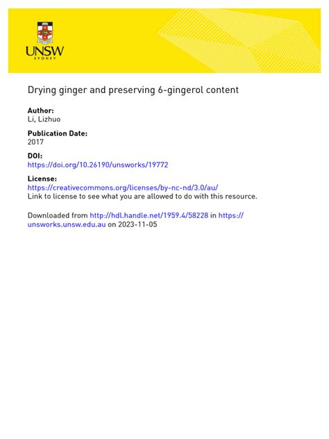 Drying Ginger And Preserving 6 Gingerol Content Author Publication Date Doi License Pdf