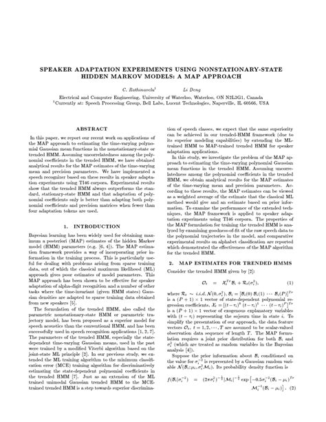 Pdf Speaker Adaptation Experiments Using Nonstationary State Hidden