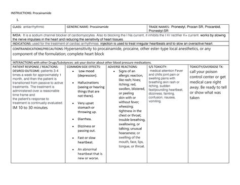 Med Card Procan Instructions Procainamide Class Antiarrhythmic Generic Name Procainamide