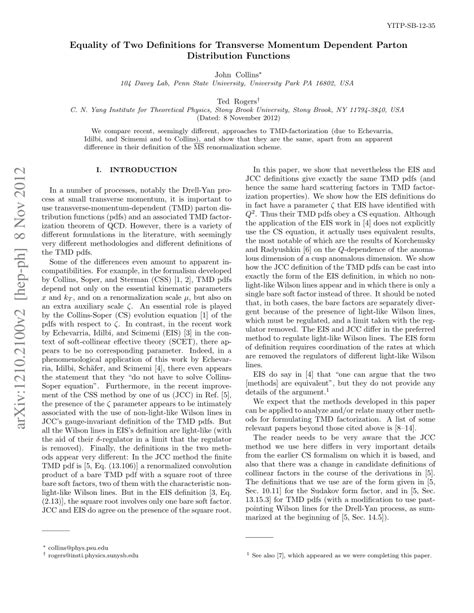 Pdf Equality Of Two Definitions For Transverse Momentum Dependent Parton Distribution Functions